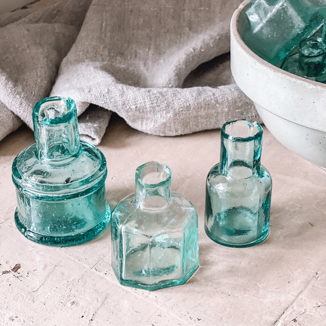 Antique English Aqua Blown Glass Ink Wells Green Aqua Ink - Etsy