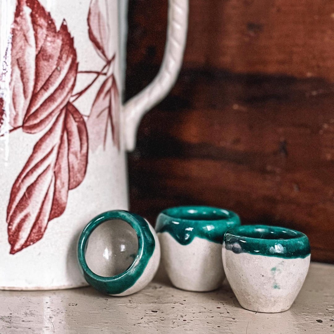 English Stoneware Escargot Pots With Green Glazed Rims, Set of 4 ...