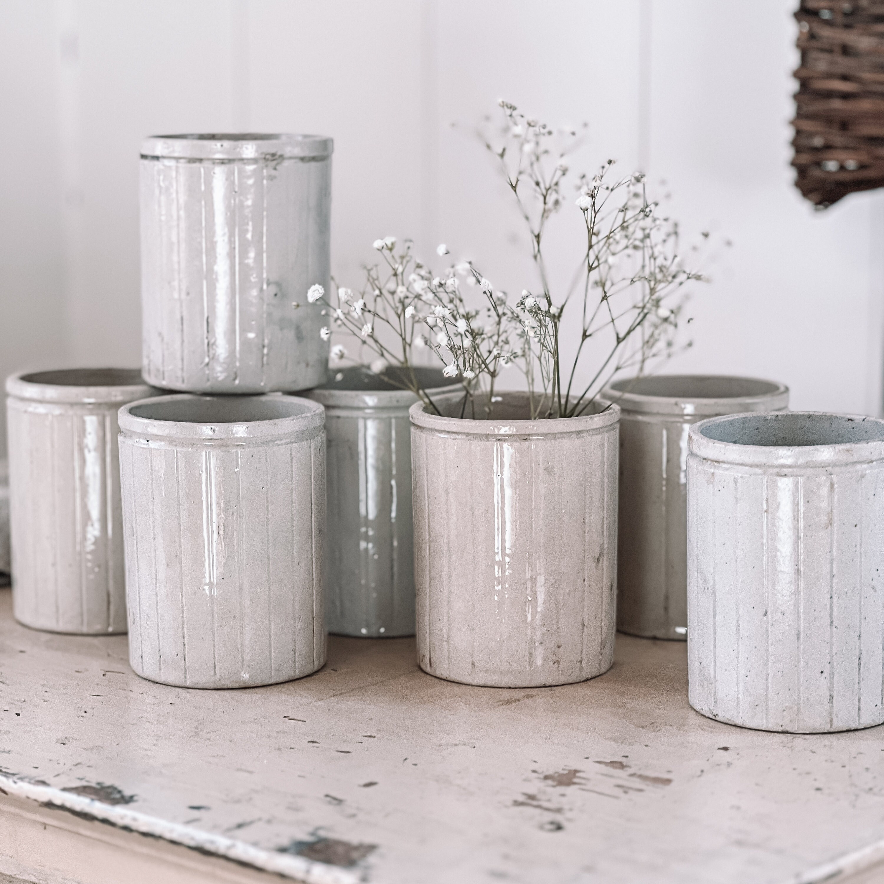 Antique, English Stoneware Ribbed Marmalade Jars, Stoneware Jam Pots ...