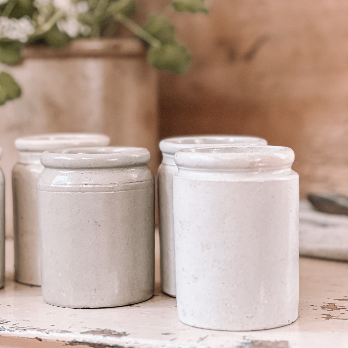 Antique, English Stoneware Roll Top Marmalade Jars, Stoneware Jam Pots ...