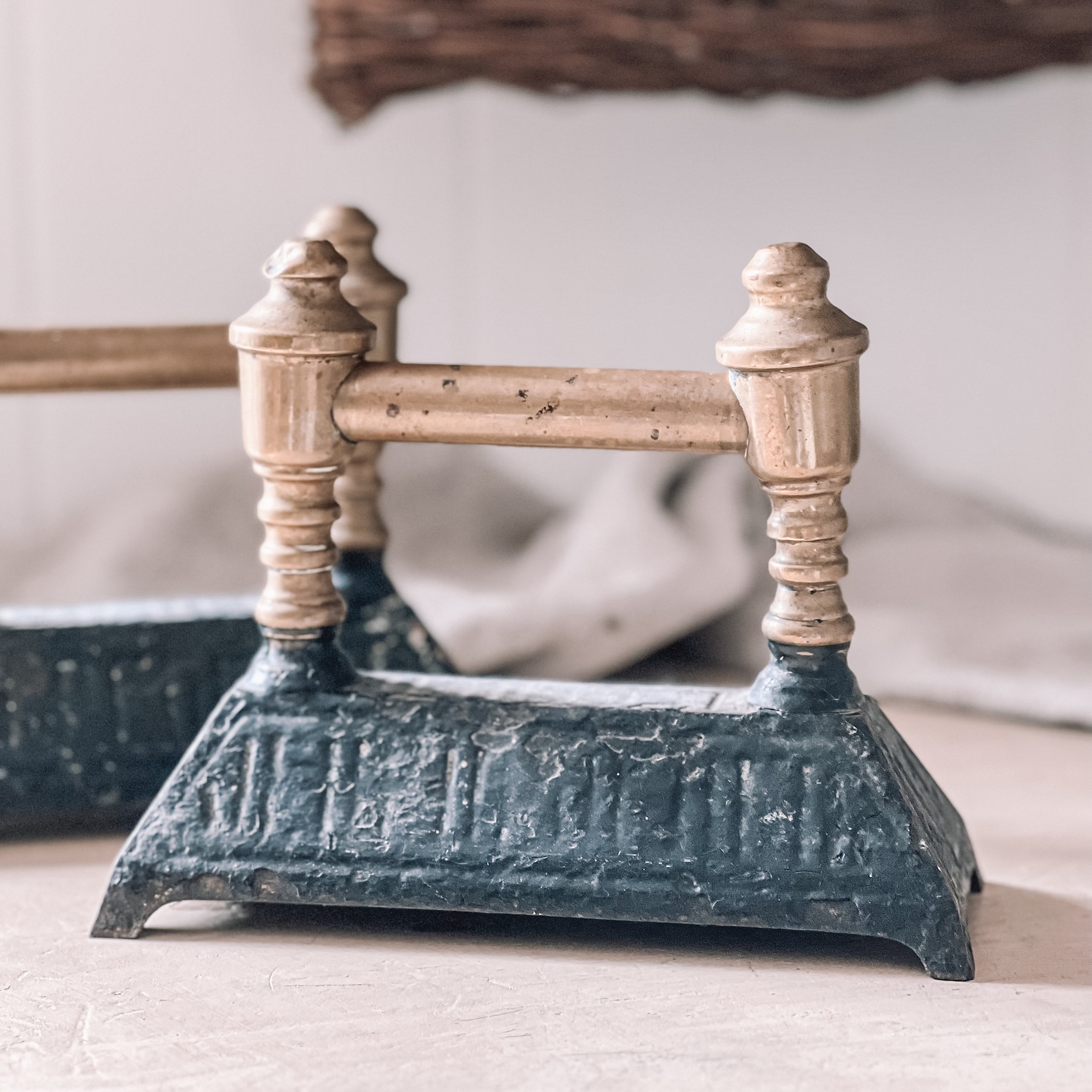 Antique Brass and Cast Iron Fireplace Tool Rests, Set of 2, Door Stops ...