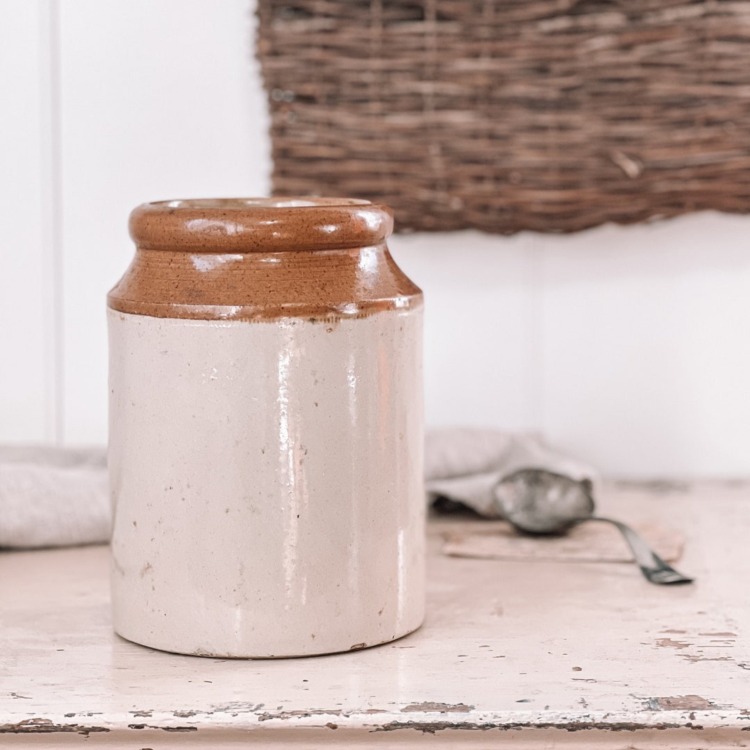 English Stoneware Pottery Pantry Crock Extra Large Antique Two-tone ...