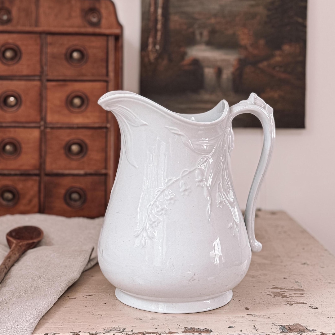Antique English Ironstone Pitcher | Ironstone Water Jug | Antique White ...