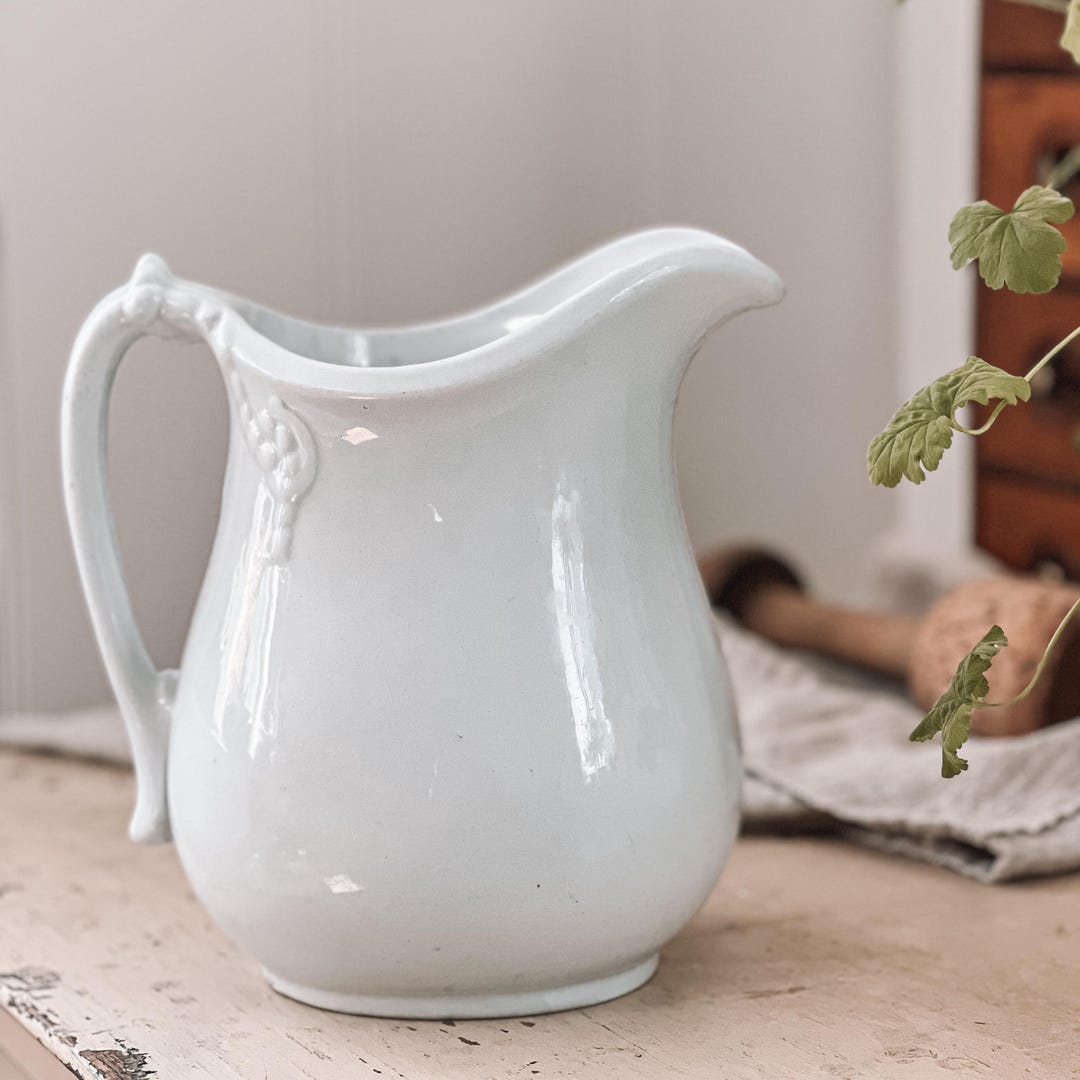 Antique Ironstone Pitcher Plain White Ironstone Pitcher Water Jug ...