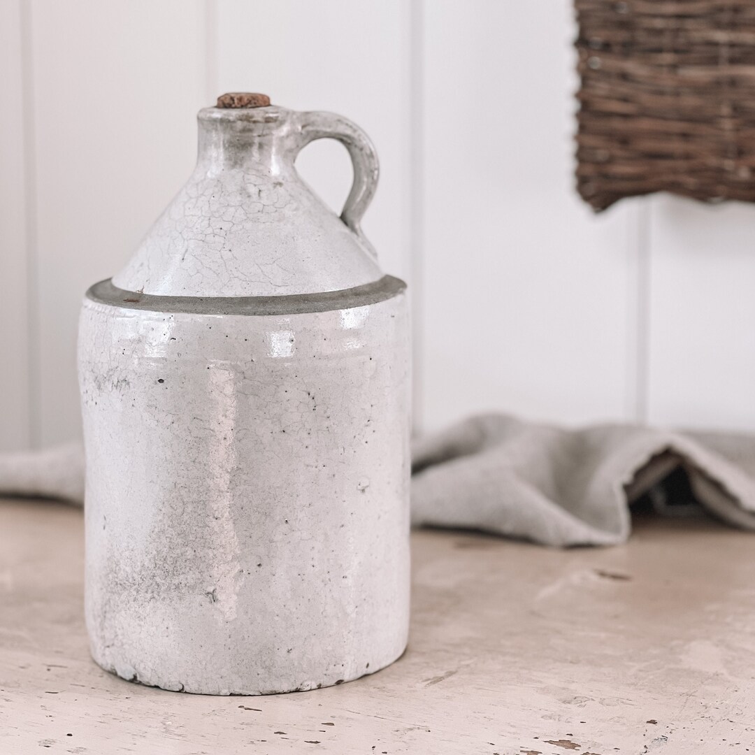 Stoneware Jug Early American Stoneware Pottery Crock, Whiskey Jug Light ...