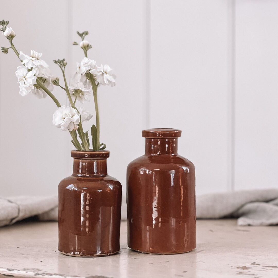 Stoneware Bottles Duo of Antique, English Brown Glazed Stoneware ...