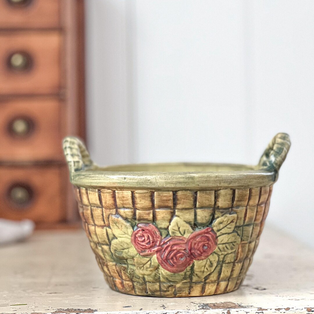 Vintage Weller Pottery Basket Weave Planter | Stoneware Pottery Planter ...