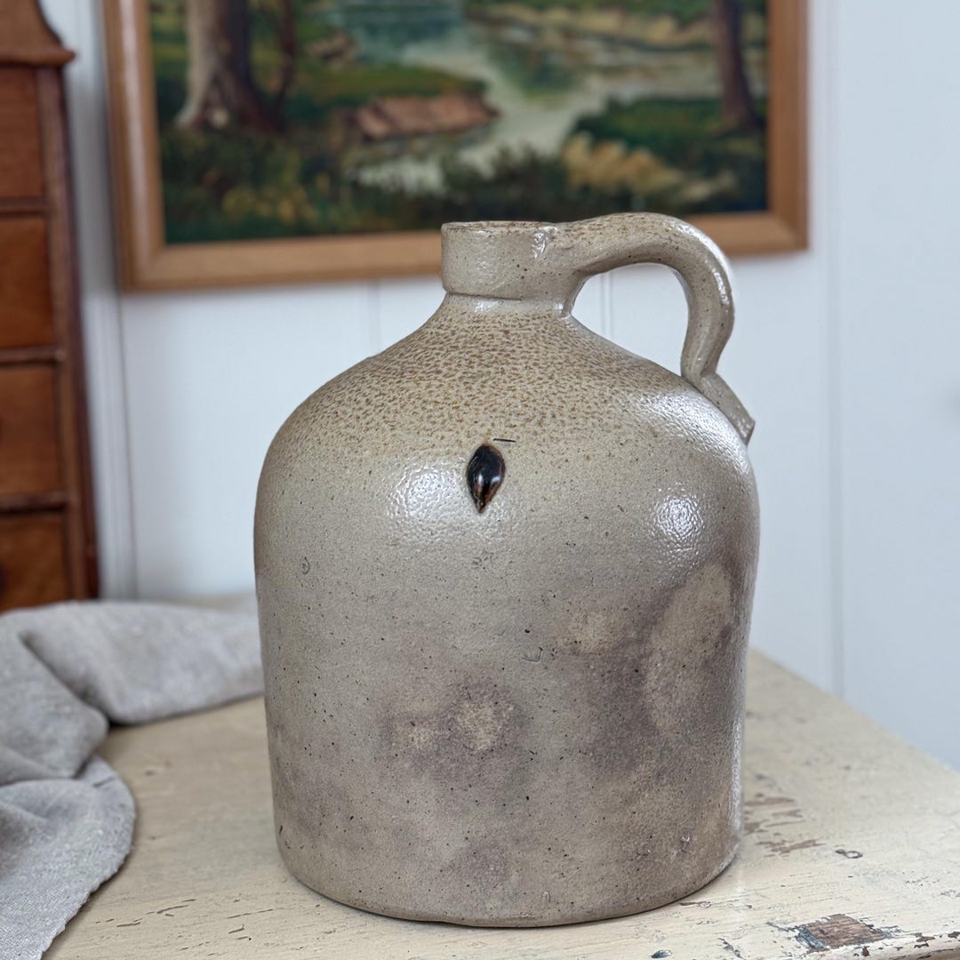 Antique Tan Salt Glazed Stoneware Crock Jug | Farmhouse Decor | Stem ...