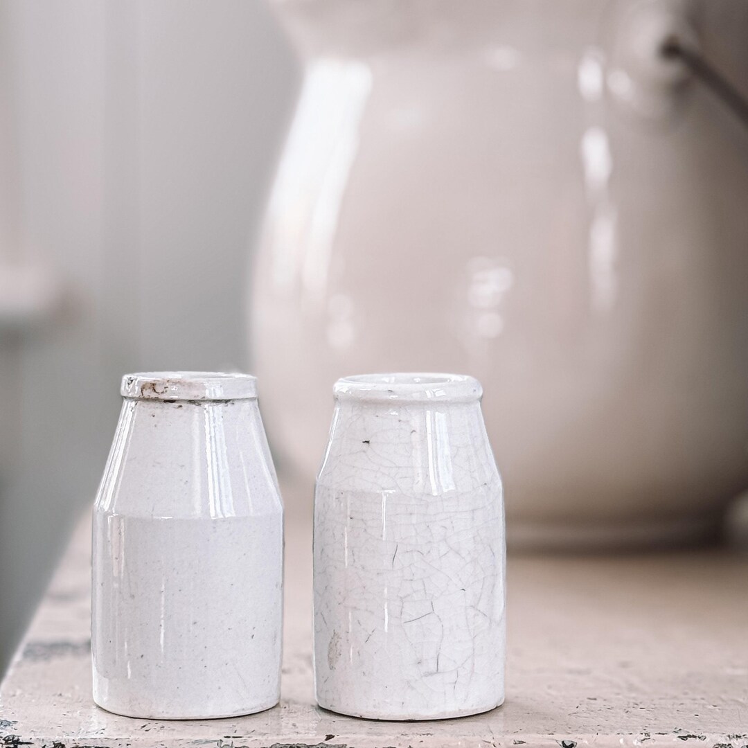 Pair of Antique Ironstone Churn Pots | English Ironstone Cream Pots ...