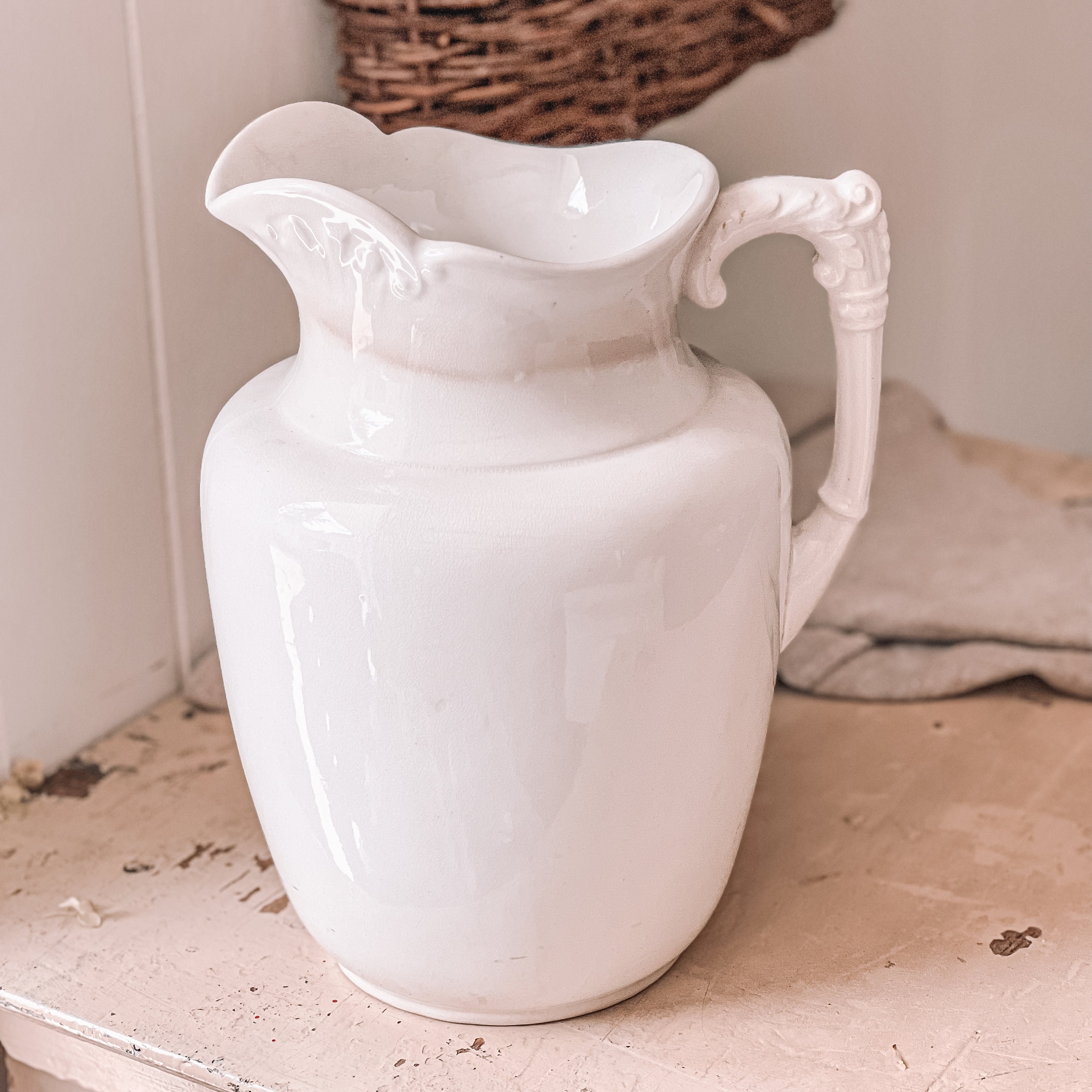 Gorgeous Antique Ironstone Extra Large Water Pitcher, Old E.B.P. Co ...