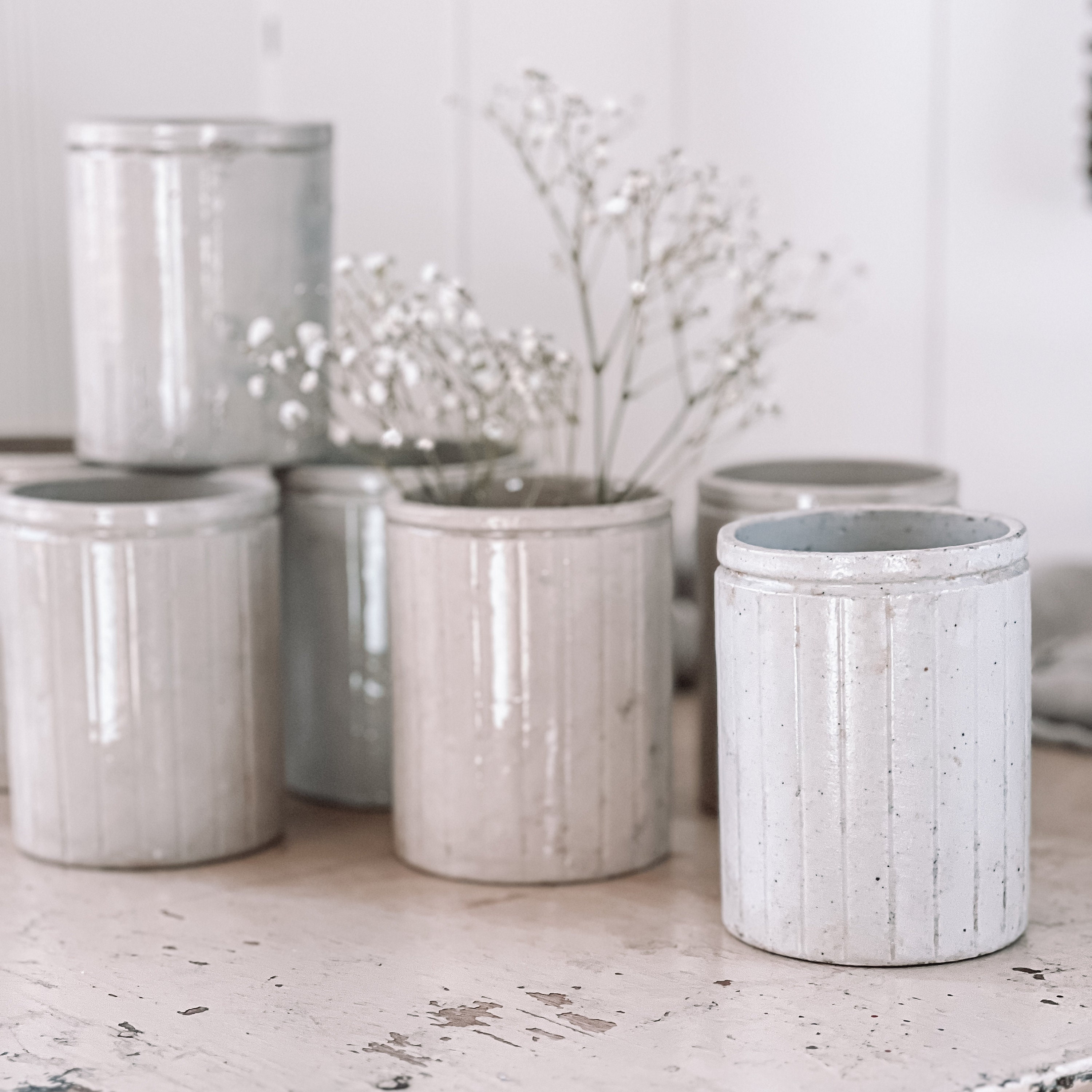 Antique, English Stoneware Ribbed Marmalade Jars, Stoneware Jam Pots ...