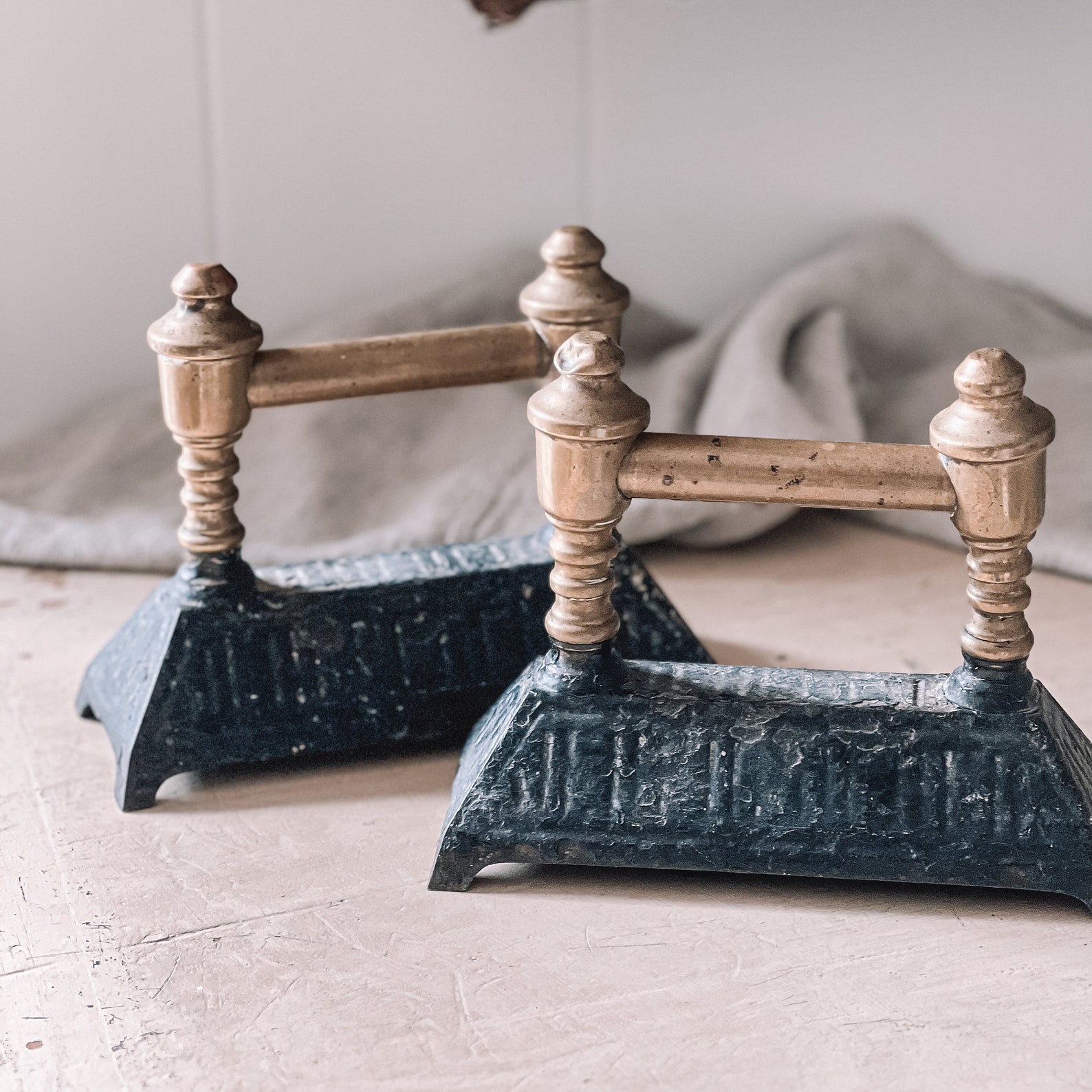 Antique Brass and Cast Iron Fireplace Tool Rests, Set of 2, Door Stops ...