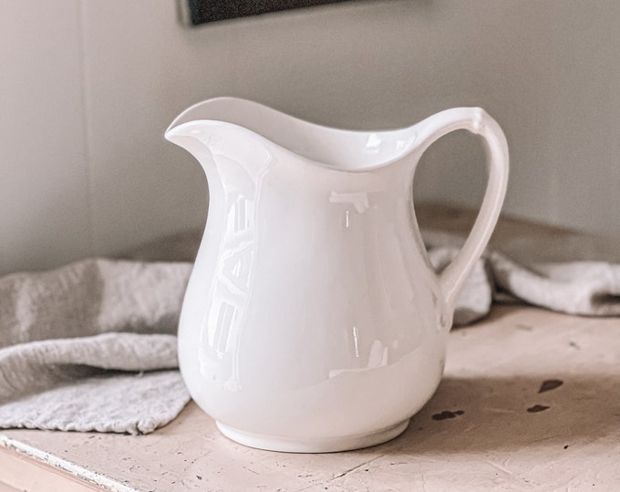 Antique Ironstone Pitcher, Plain White Ironstone Pitcher, Water Jug ...