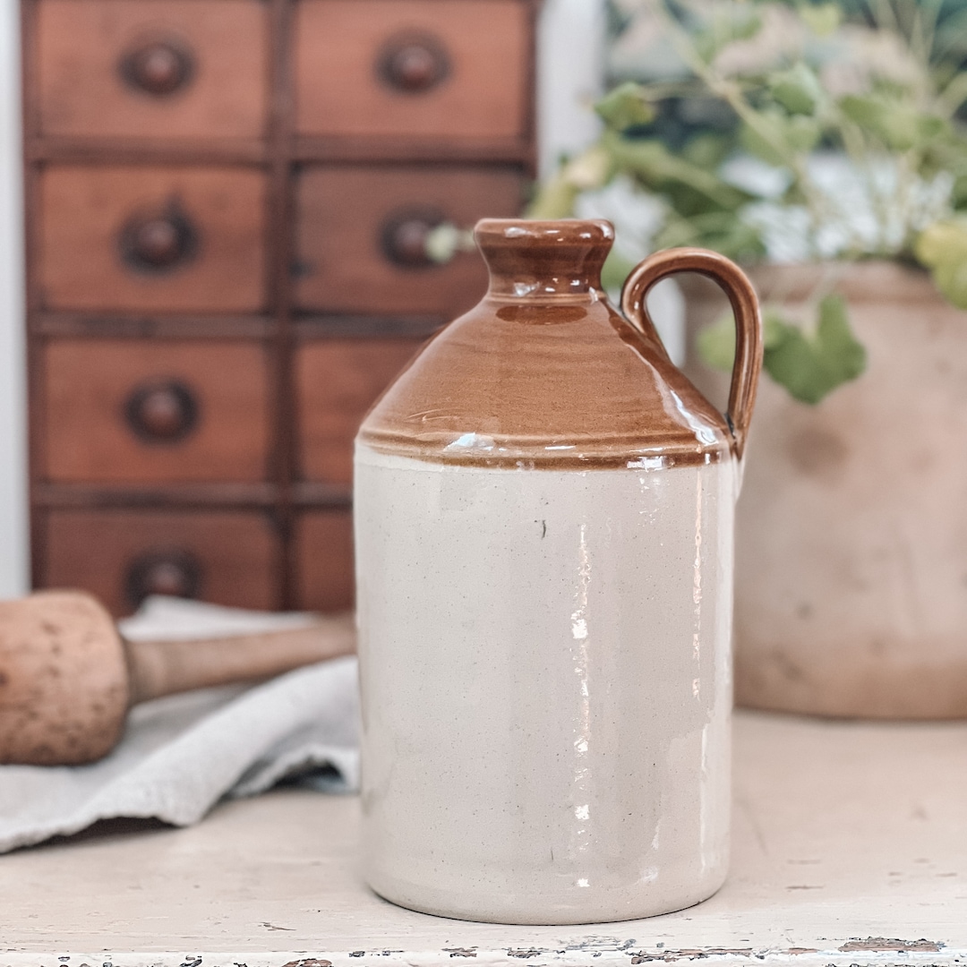 Small, English Flagon Two Tone Handled Jug, English Stoneware Jug ...