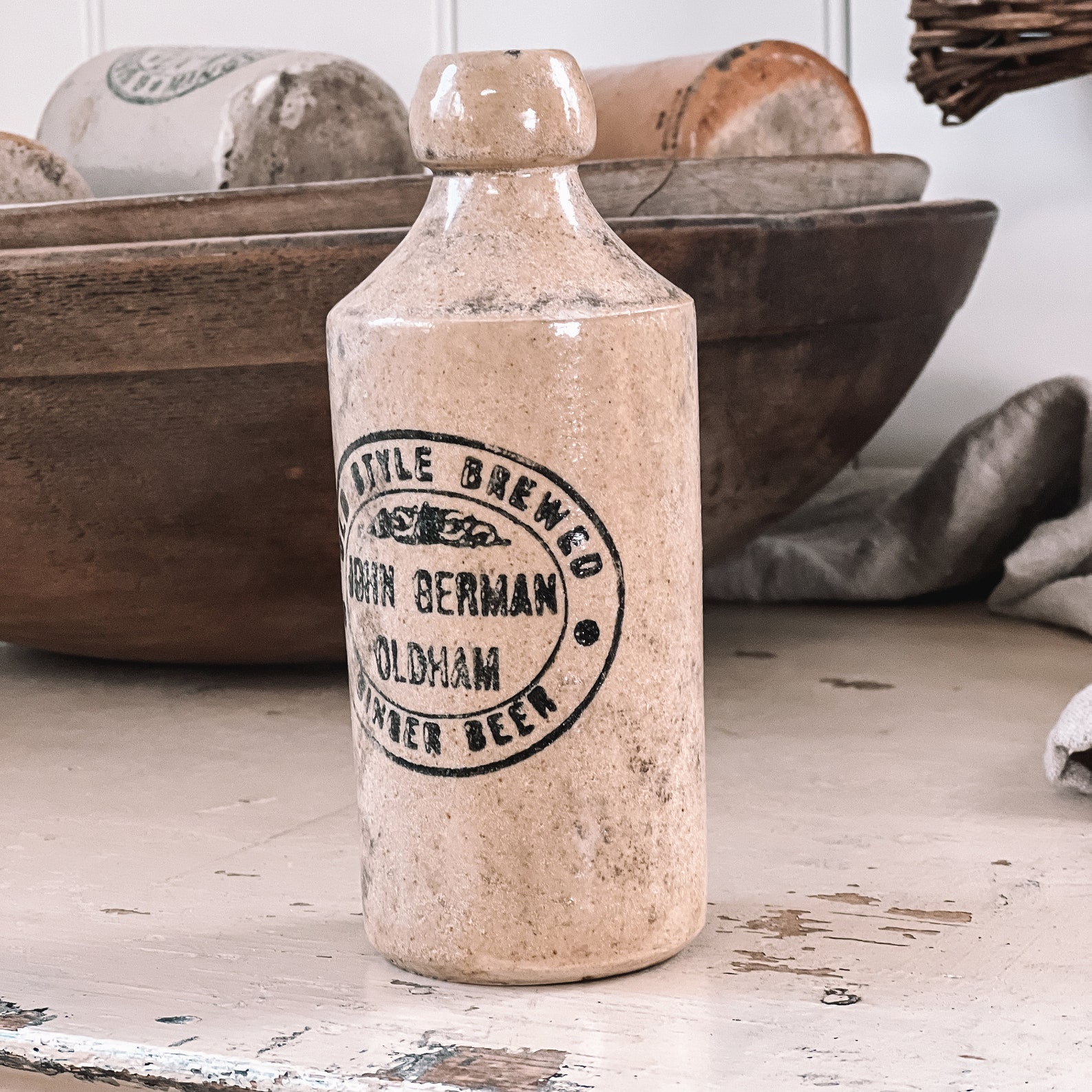 Antique English Stoneware Ginger Beer Bottle, Old Style Brewed John ...