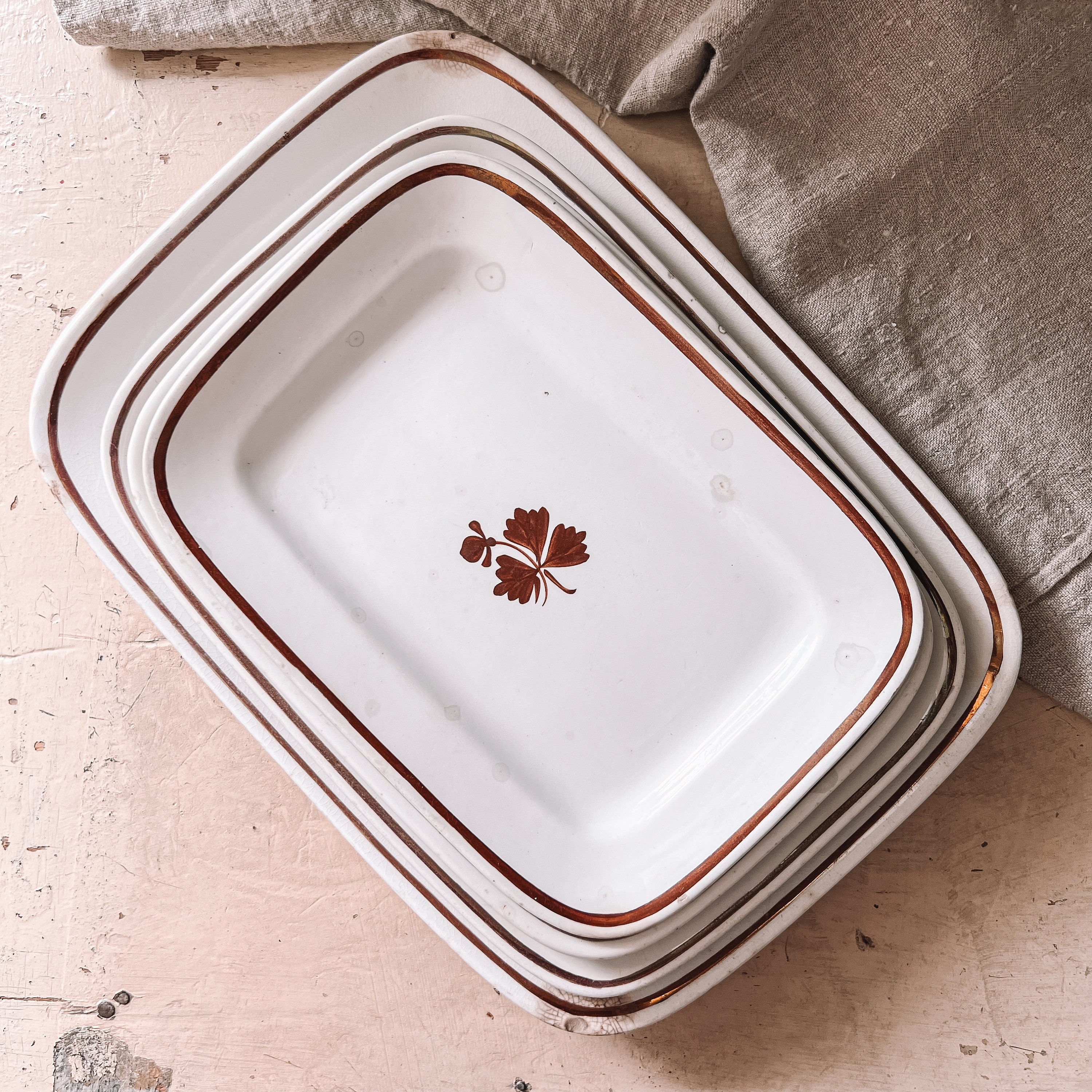 Collection of Antique Ironstone Rectangular Platters, Tea Leaf ...