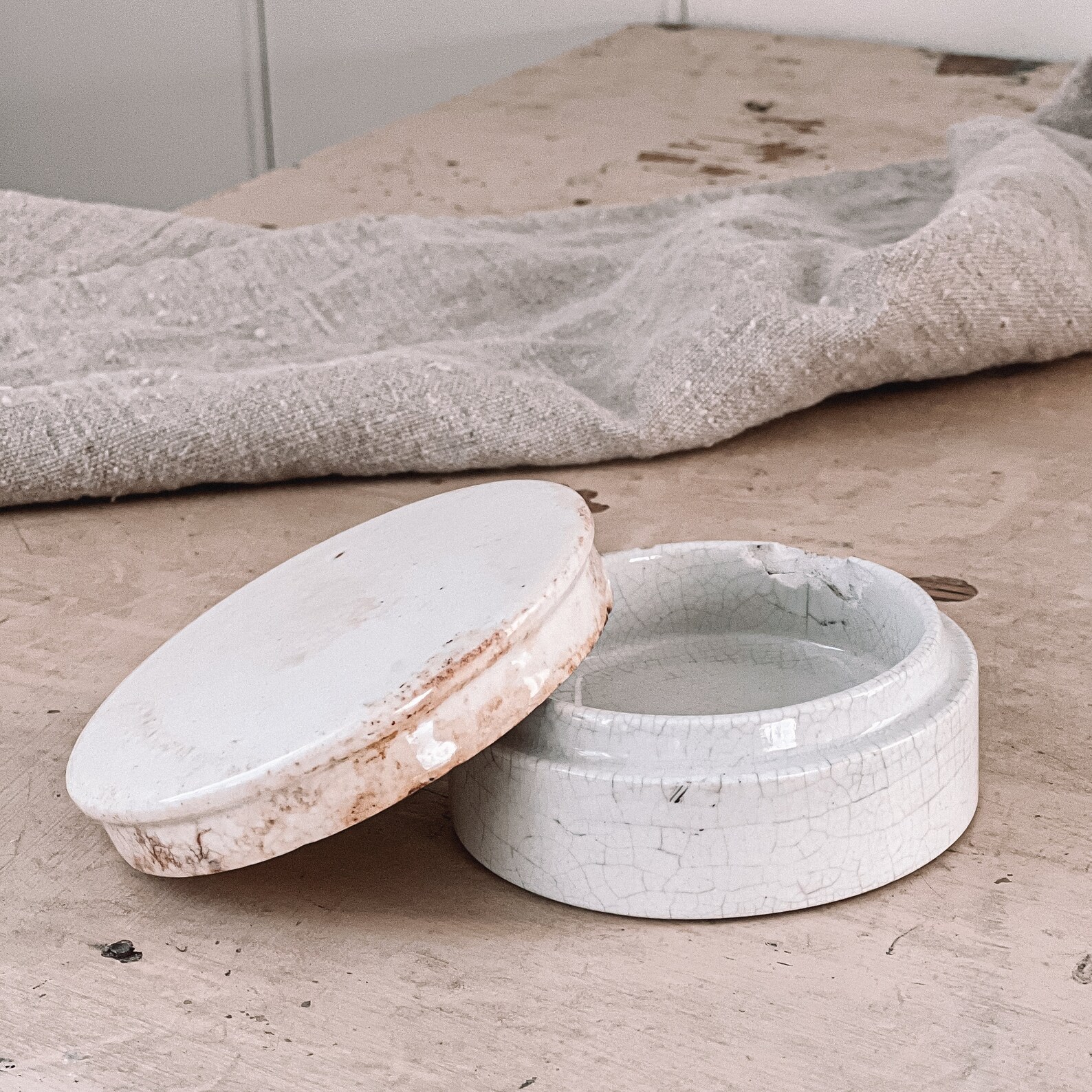 Antique English Ironstone Lidded Pot, Stained Crazed Jar, English Pot ...