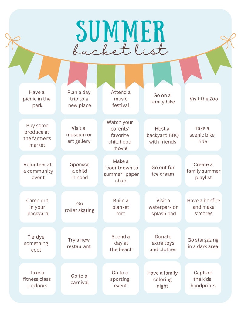 DIGITAL Summer Bucketlist, Fun Summer Activities Bucketlist, Ideas for ...