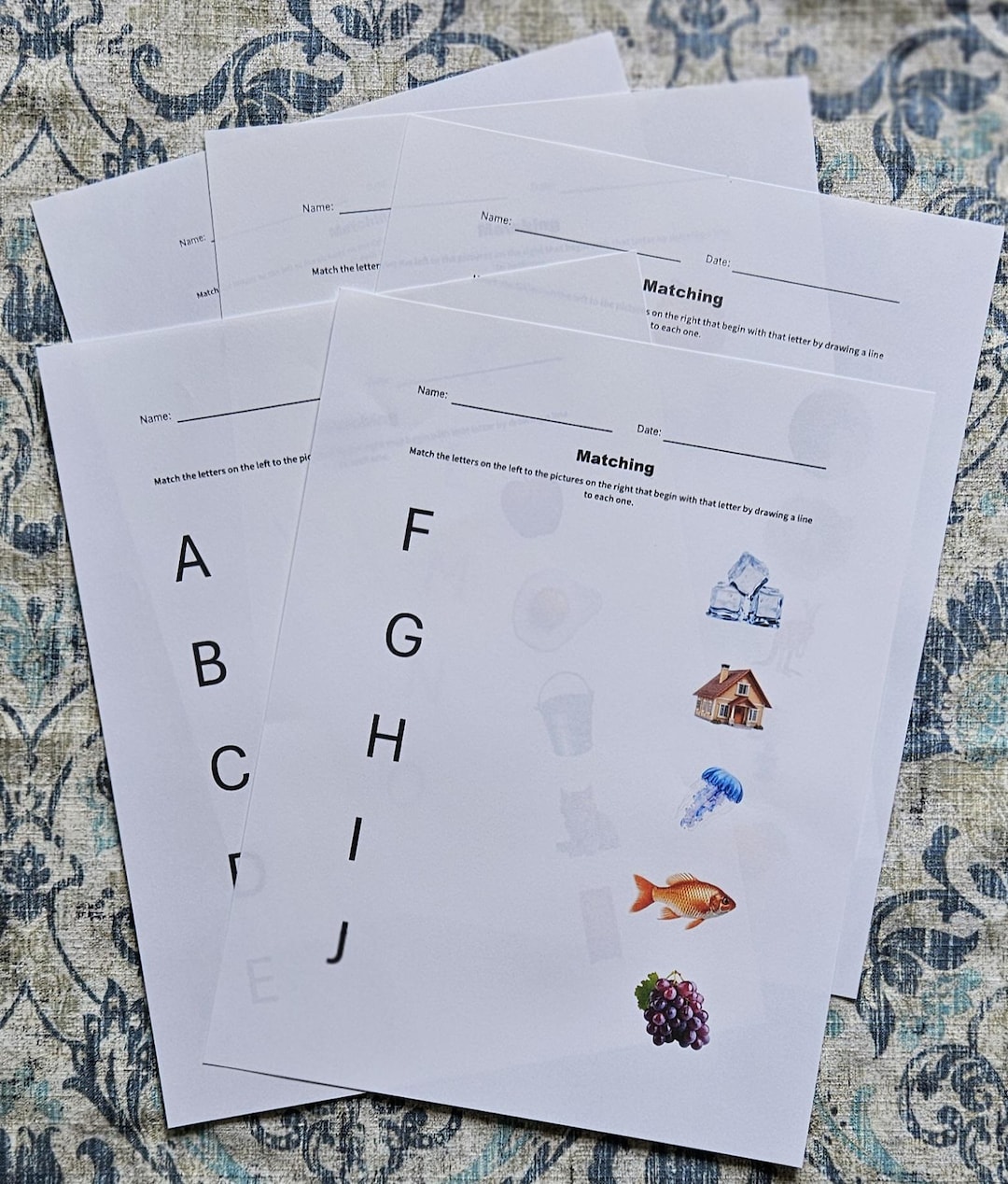 DIGITAL 5 Pack of Early Literacy Worksheets - Matching - Etsy