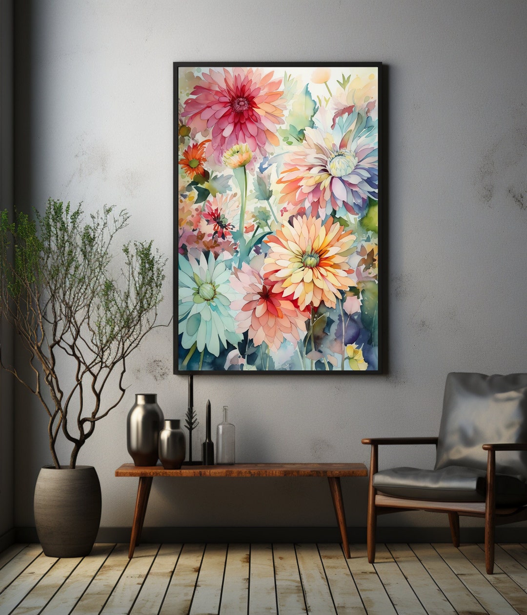 Nature Wall Art, Flower Wall Print, Watercolour, Abstract, Digital ...