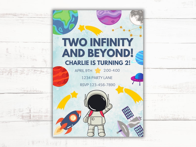 Two Infinity Birthday Invitation: Editable Outer Space Evite (digital ...
