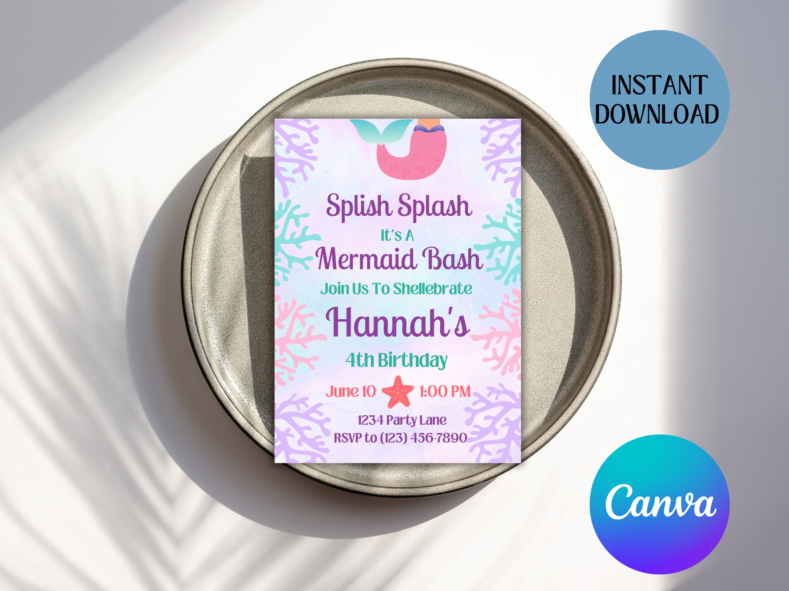Editable Mermaid Birthday Invitation: Under the Sea Evite (digital ...