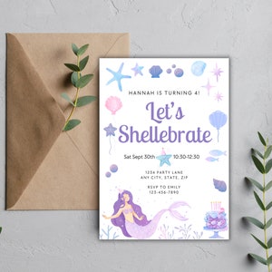 EDITABLE Mermaid Shellebration Party Invitation, Let's Shellebrate ...