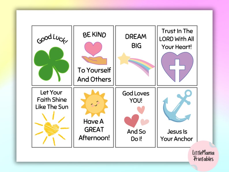PRINTABLE Christian Lunchbox Notes, Positive Affirmations for Kids ...