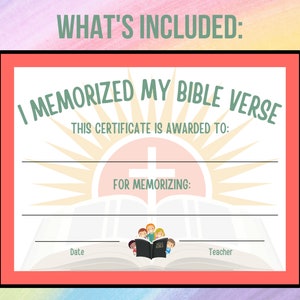 PRINTABLE Bible Verse Memorization Certificate, Sunday School Award ...