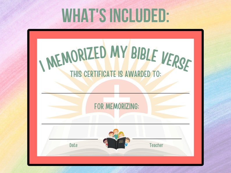 PRINTABLE Bible Verse Memorization Certificate, Sunday School Award ...
