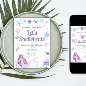 EDITABLE Mermaid Shellebration Party Invitation, Let's Shellebrate ...