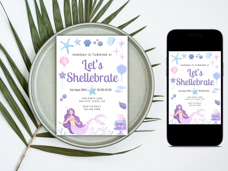 EDITABLE Mermaid Shellebration Party Invitation, Let's Shellebrate ...