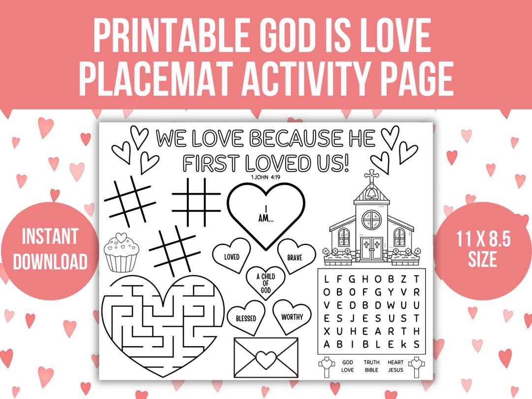 Printable Valentine's Day Placemat, Valentine's Sunday School Craft ...