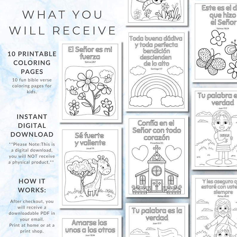 Spanish Bible Verse Coloring Pages for Kids: Sunday School VBS (PDF ...