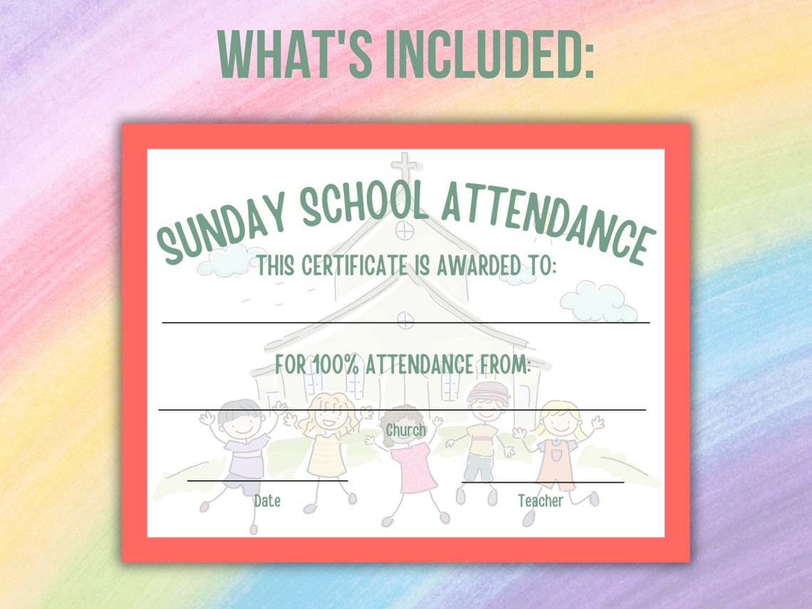 PRINTABLE Sunday School Attendance Certificate, Sunday School Award ...