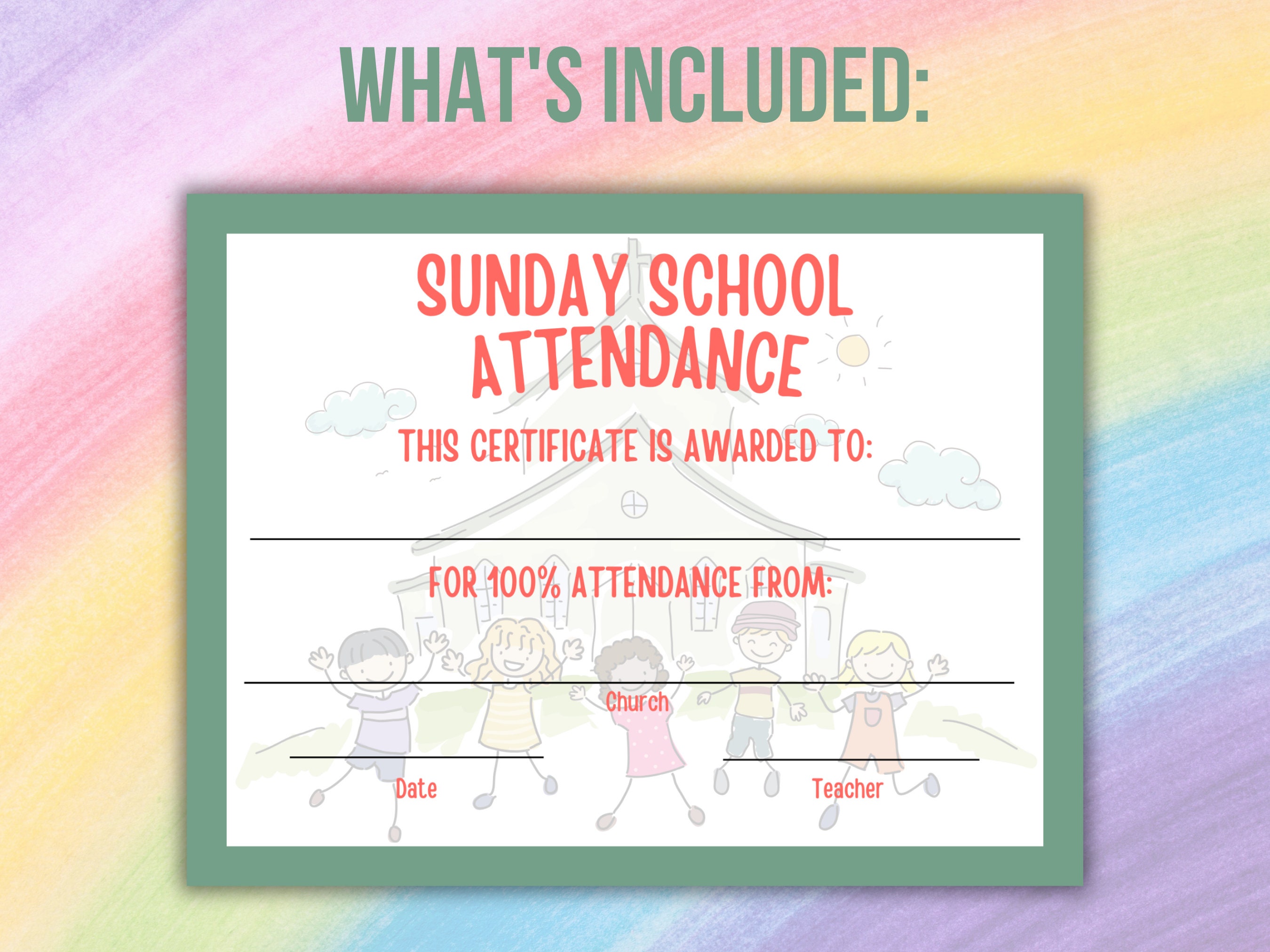 PRINTABLE Sunday School Attendance Certificate, Sunday School Award ...