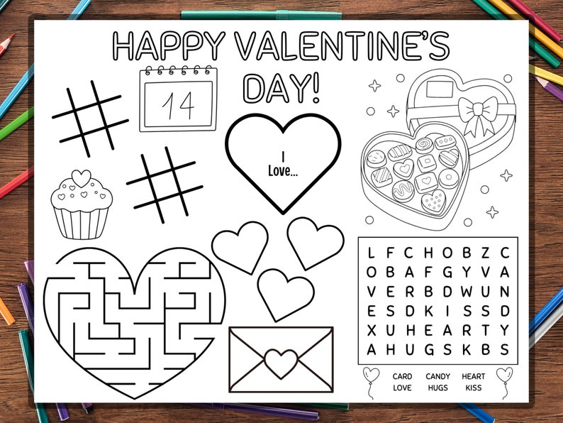 Printable Valentine's Day Placemat, Valentine's Activity Page, Happy ...