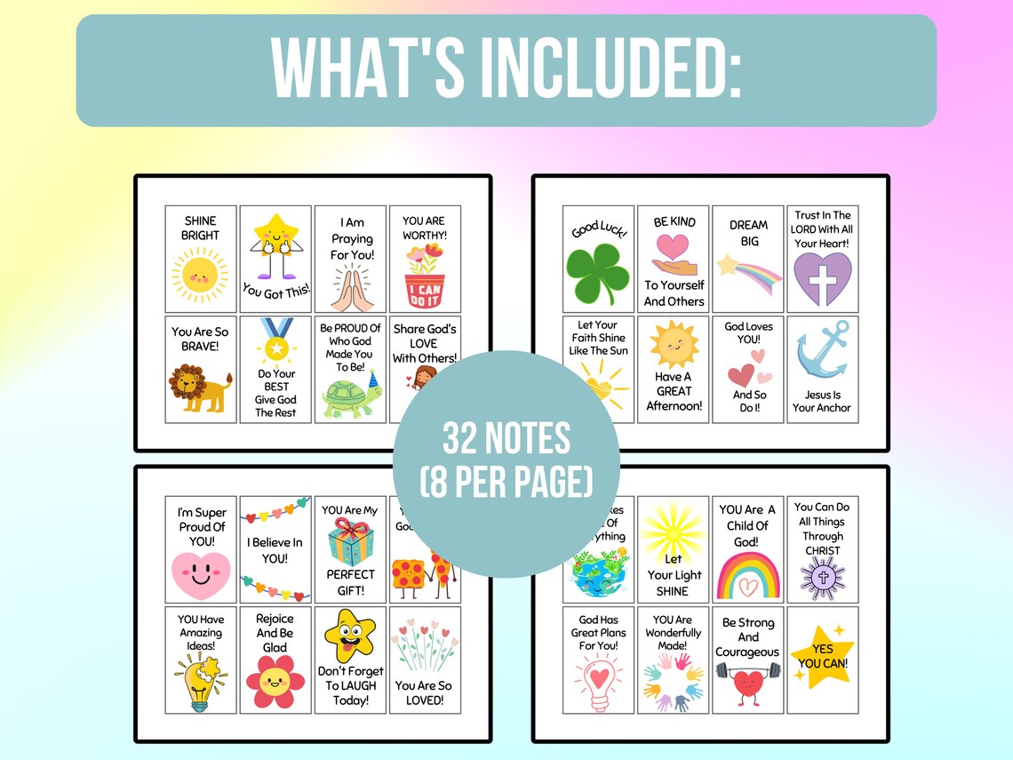 PRINTABLE Christian Lunchbox Notes, Positive Affirmations for Kids ...