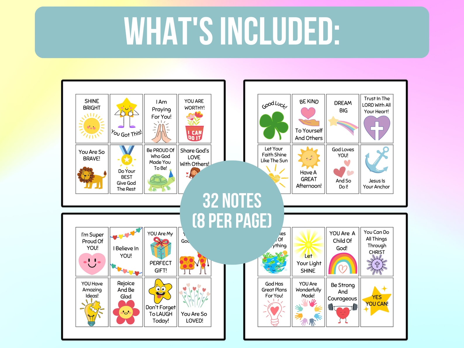 PRINTABLE Christian Lunchbox Notes, Positive Affirmations for Kids ...