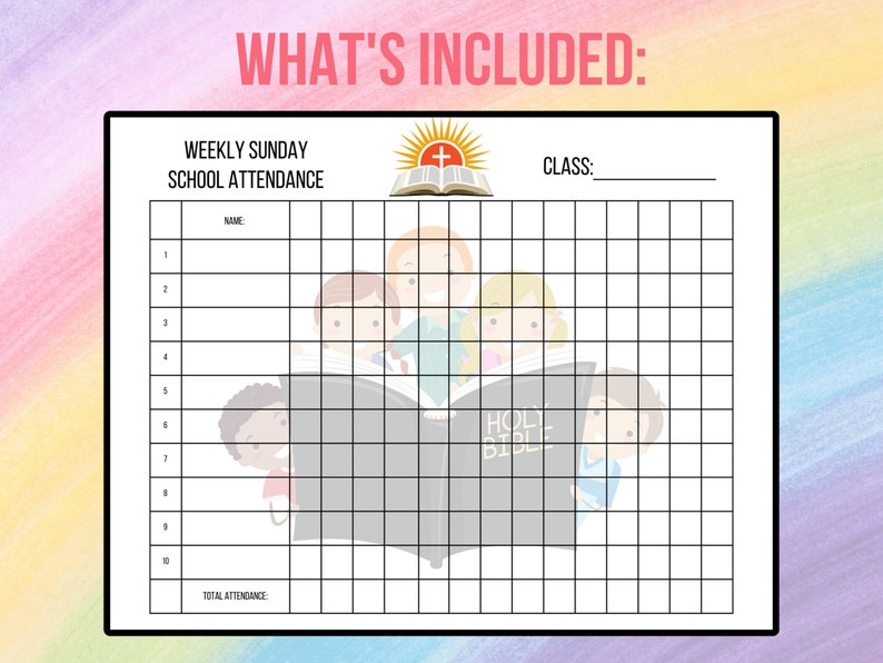 Printable Sunday School Attendance Sheets: Weekly Kids Church Chart ...
