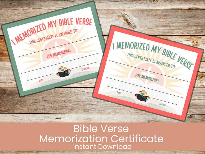 Printable Bible Verse Memorization Certificate: Sunday School Award ...