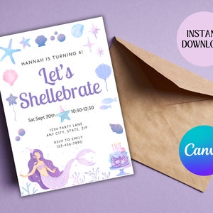 EDITABLE Mermaid Shellebration Party Invitation, Let's Shellebrate ...