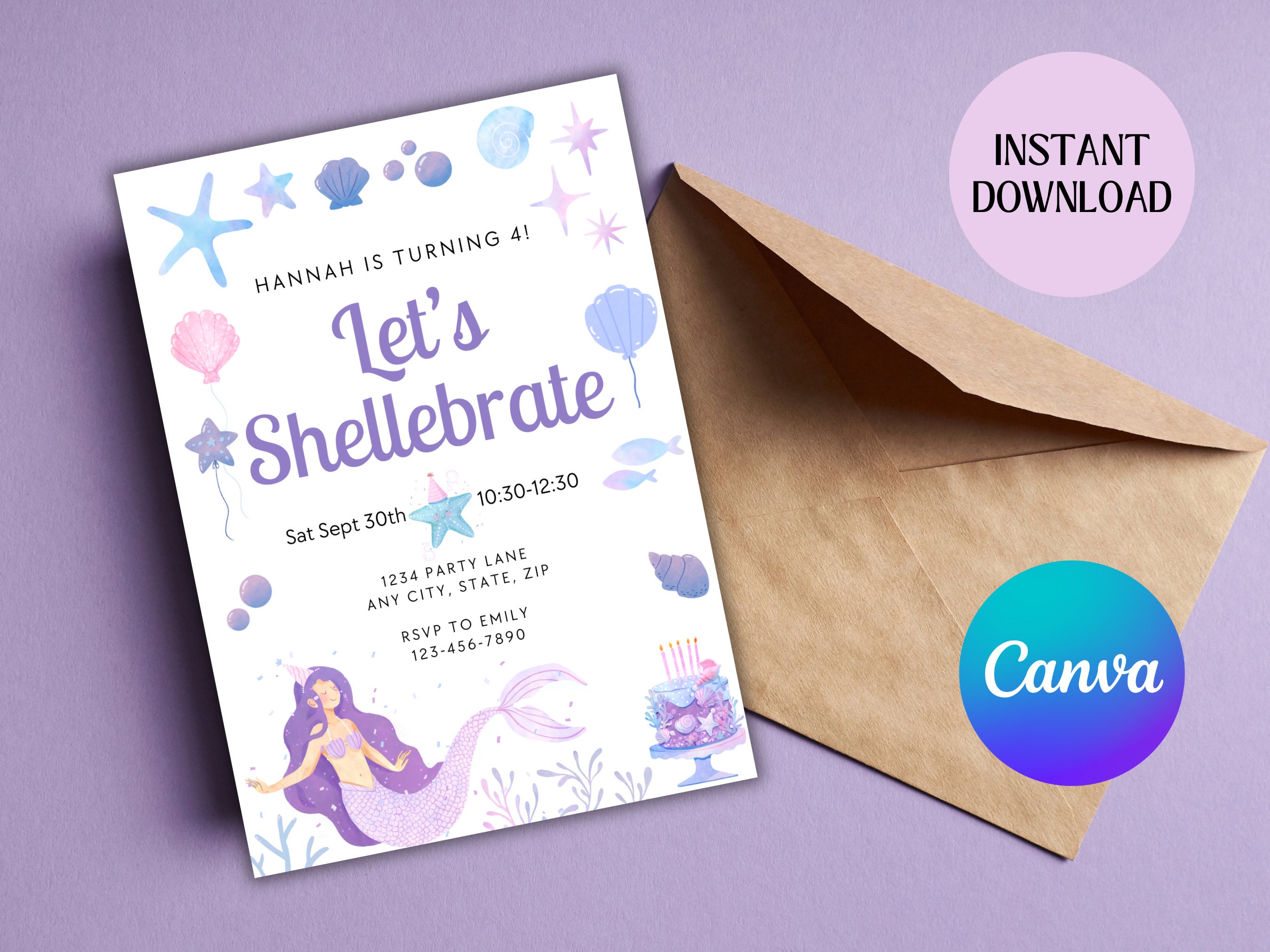 EDITABLE Mermaid Shellebration Party Invitation, Let's Shellebrate ...