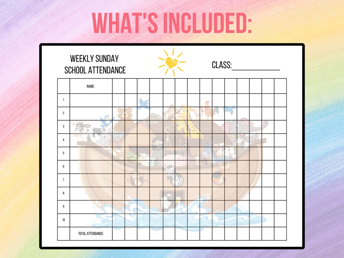 Printable Sunday School Attendance Sheets: Weekly Kids Church Chart ...