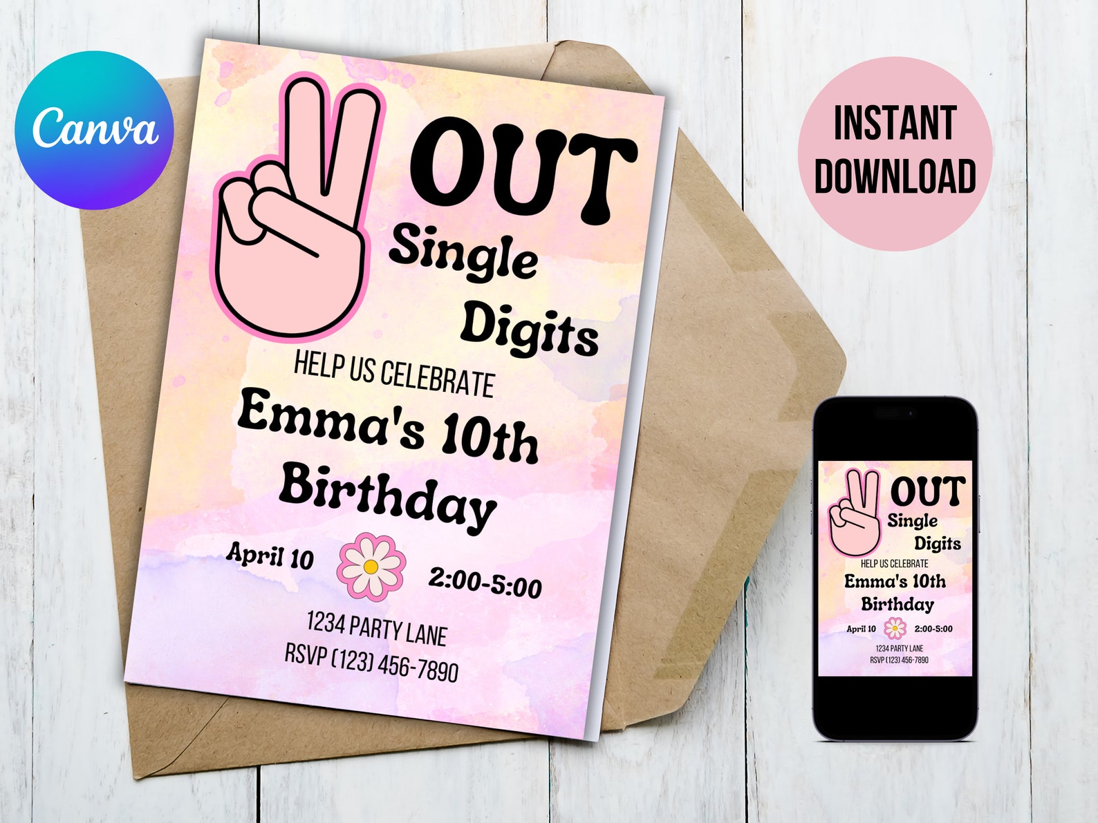Peace Out Single Digits Party Invitation, Digital Birthday Evite ...