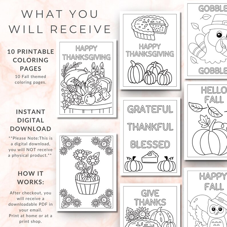 Thanksgiving Coloring Pages: Fall Activity Sheets for Kids (instant ...