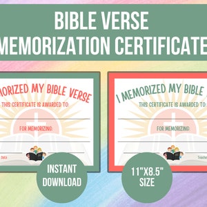 PRINTABLE Bible Verse Memorization Certificate, Sunday School Award ...