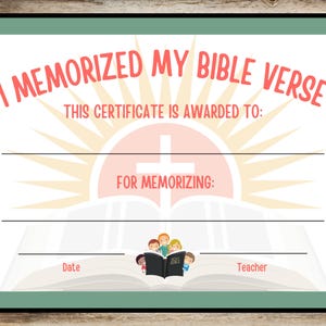 Printable Bible Verse Memorization Certificate: Sunday School Award ...