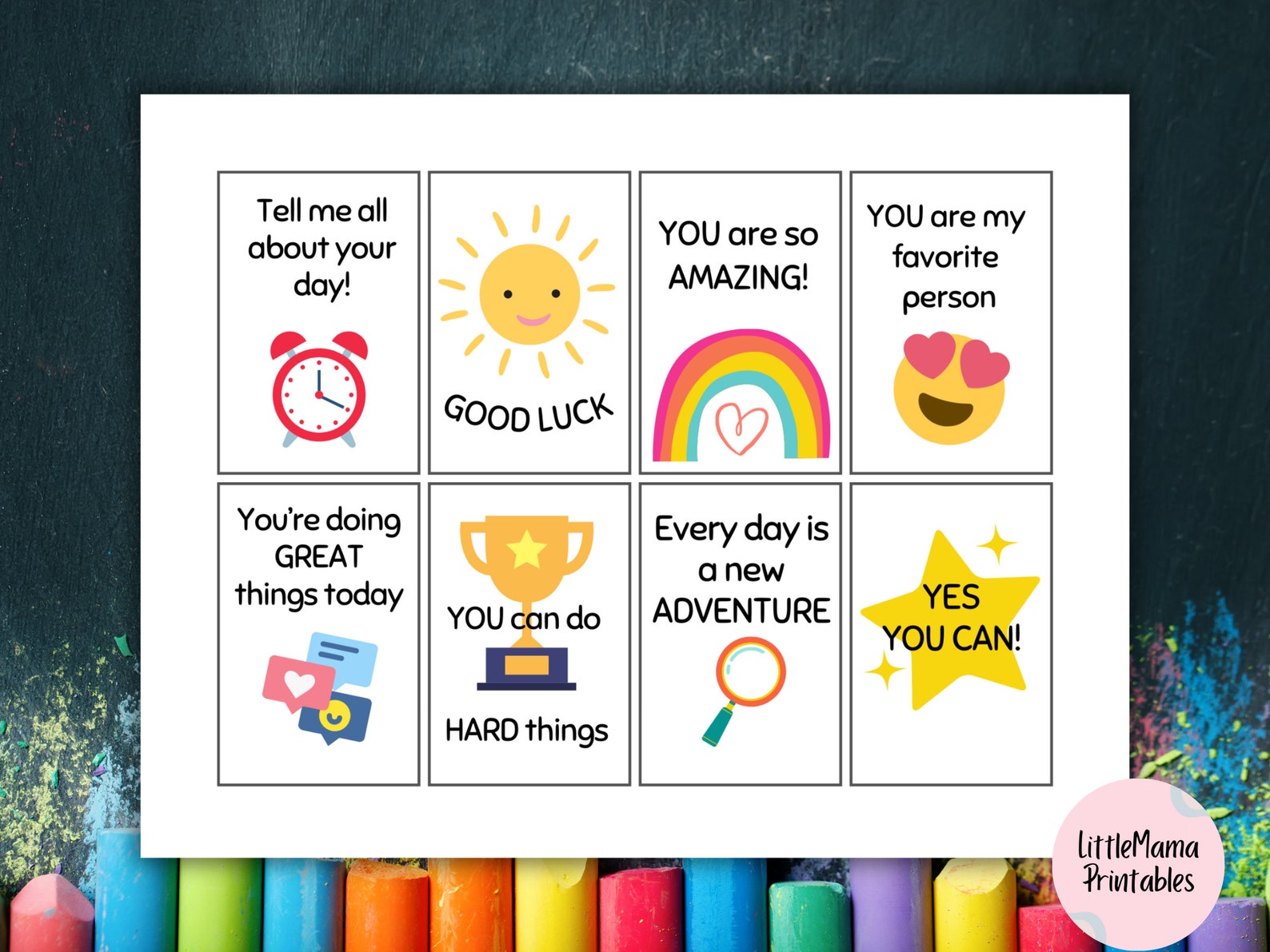 Printable Lunchbox Notes, Positive Affirmations, Encouraging Cards for ...