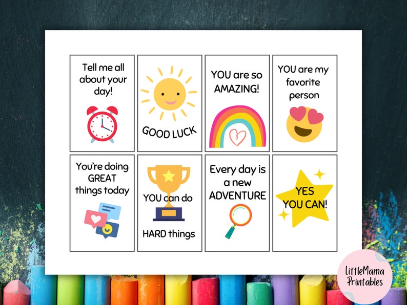 Printable Lunchbox Notes, Positive Affirmations, Encouraging Cards for ...